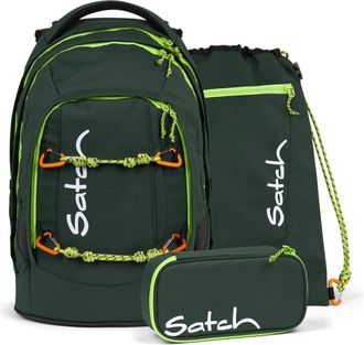 Satch Pack Set Set 3 teilig ab 5. Klasse ergonomisch 30L Stauraum mit Schlamperbox Sportbeutel Green Explorer - Dunkelgrün