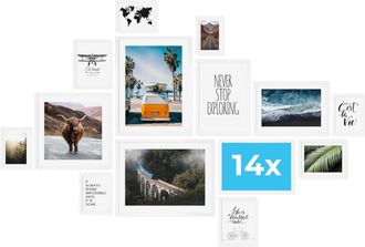 Photolini wei&szlig;e Bilderrahmen Set verschiedene Gr&ouml;&szlig;en, 14 Bilderrahmen wei&szlig; Holz MDF, Bilder Rahmen mit Acrylglas, Bilderrahmenset zum Aufh&auml;ngen, Fotorahmen Set 