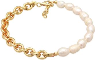 Elli Bracelet de cheville baroque à maillons et perles deau douce en argent sterling 925 - Doré