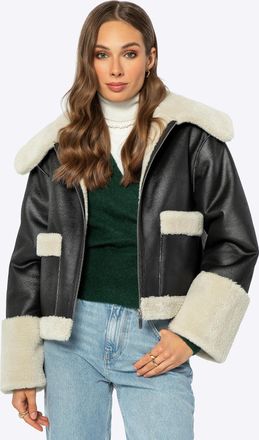 Wittchen Damen-Kurzjacke mit Kunstpelz, schwarzes Kunstleder