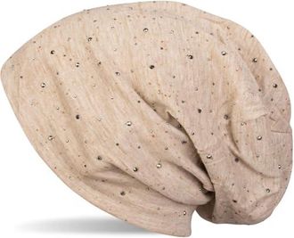 styleBREAKER Bonnet Classique Type Beanie, avec Application de Beaux Clous en Strass, Unisexe 04024037, Couleur:Beige chin&eacute;