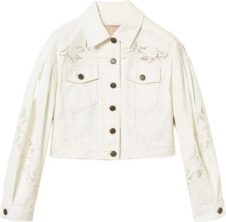 Twinset Femme, Vestes, Blanc, Taille: 36 FR Veste en jean avec d&eacute;tails en dentelle