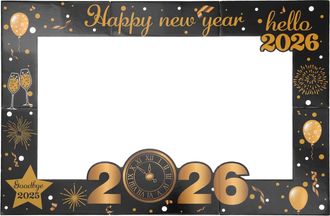 Pretyzoom Silvesterparty-fotorahmen-Requisiten 2026, Happy New Year Eve, Fotoautomat, Selfie-Requisiten f&uuml;r 2026, Feierlichkeiten, Silvesterparty-zubeh&ouml;r