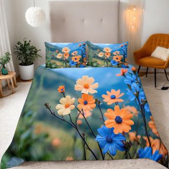 Generic Wildblumen Bettw&auml;sche 135x200 3D Drucken L&auml;ndlicher Stil Bettw&auml;sche-Sets Weiche Kuschelig Mikrofaser Bettbezug mit 2 Kissenbez&uuml;ge 80x80 cm mit Rei&szlig;ver