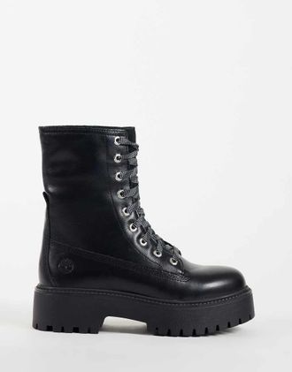 Timberland Stone Street mittelhoher Schn&uuml;rstiefel in Schwarz aus Vollnarbenleder
