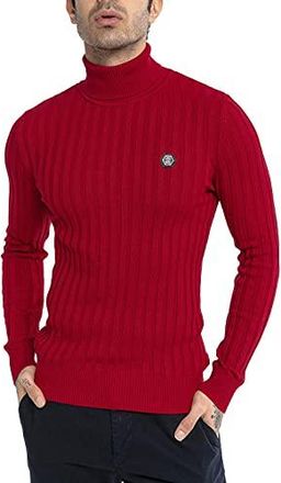 Red Bridge Redbridge Pull à col roulé pour Homme Chandail Pullover tricoté à côtes Rouge XXL