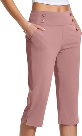 Onsoyours Caprihose Damen 3/4 Bauchkontrolle Workout Leggings Leicht Sommer Slim Fit Sporthose A Rosa L