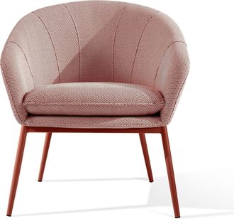 Konsimo Gartensessel Solis Loungesessel, Gartenstuhl, Stahlrahmen, hergestellt in der EU (B) 69 cm (H) 76 cm (T) 66 cm. (fischgr&auml;tenmuster, Burgunderrot/wei&szlig;/