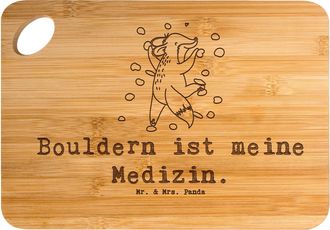 Mr. & Mrs. Panda Bambus - Schneidebrett Bouldern - Geschenk, Küchenbrett, Servierbrett, Schenken, Holzbrett Küche, Danke, Sportart