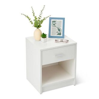 Amazon Basics Nachttisch, Nachtschrank mit 1 Schublade, Schlafzimmerschrank, Wei&szlig;, 47cm x 40cm x 36cm