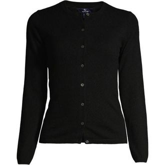 Lands End Kaschmir-Cardigan mit rundem Ausschnitt, Damen, Größe:44-46 regular, Schwarz, Kaschmir, by Lands End