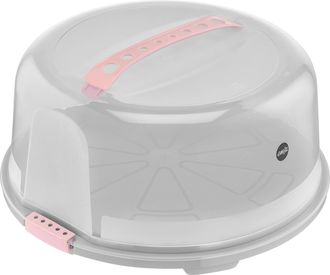 Emsa Prep&Bake Kuchenaufbewahrungsbox, Rund, 34 cm Durchmesser, Tragegriff, Schneidevorrichtung, Transparent & Rosa, K3268434