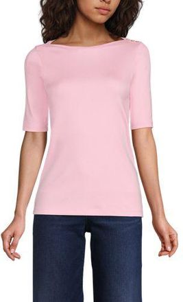 Lands End Supima-Shirt aus Baumwolle mit U-Boot-Ausschnitt, Damen, Größe:44-46 regular, Pink, Baumwolle, by Lands End