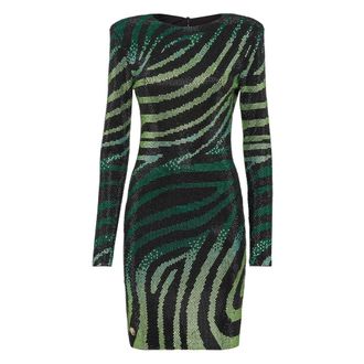 Philipp Plein Mini Kleid LS mit Kristallen - - Dresses - Damen - Gr&uuml;n - XS