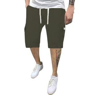 Generic Short cargo d&eacute;contract&eacute; pour homme - Couleur unie - L&eacute;ger - Pour l&eacute;t&eacute; - Travail en plein air - Avec poches, Vert arm&eacute;e., XXL