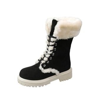 Generic Bottes de neige chaudes pour femme - &Eacute;l&eacute;gantes doublure en fausse fourrure - Antid&eacute;rapantes - Confortables - &Agrave; lacets - Bottines mi-mollet - Bottes de