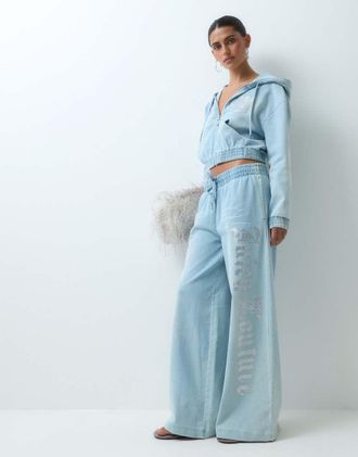 Juicy Couture Annen Jogger-Kombiteil mit gewaschener Diamant-Logo-Stickerei in Denimblau