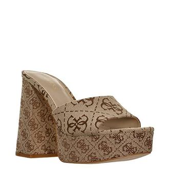 Guess Femme Jadah Sandale &agrave; Talon, Logo Marron Moyen, 39 EU