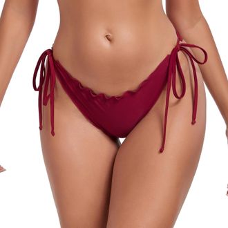 Relleciga Damen Bademode Bikini Unterteil mit Schn&uuml;rchen Brasilianischer Schnitt Bottom Ruffle Burgundy XL