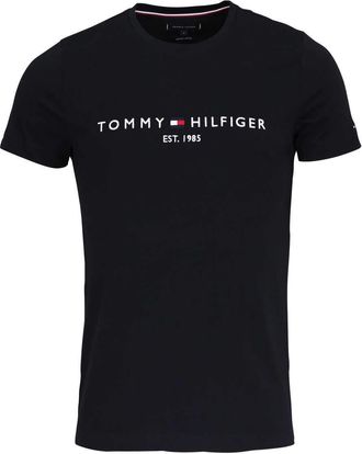 Tommy Hilfiger Herren T-Shirt Kurzarm Core Tommy Logo Rundhalsausschnitt, Schwarz (Jet Black), XS