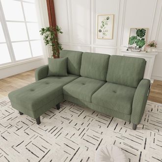 Generic Ecksofa L-Form Klein 3 Sitzer Couch Baumwolle Leinen mit Ottomane Rechts Links Montierbar Modulare Wohnlandschaft Kompakt 166x118cm Polsterecke f&uuml;r Kl