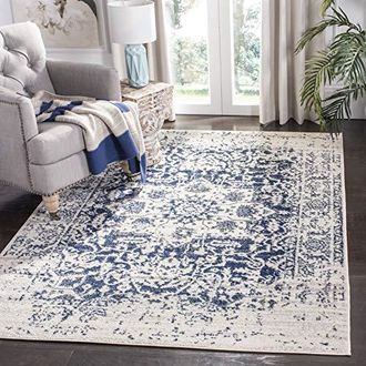 Safavieh Distressed Teppich für Wohnzimmer, Esszimmer, Schlafzimmer - Madison Collection, Kurzer Flor, Creme und Marineblau, 201 X 279 cm