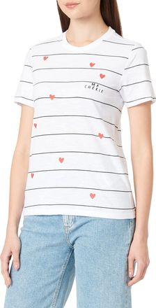 Only Womens ONLBONE REG S/S Heart TOP Box JRS T-Shirt, Bright White/Stripes:Black + Print Cherie, L (2er Pack)