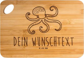 Mr. & Mrs. Panda Personalisiertes Schneidebrett Tintenfisch - Personalisierte Geschenke, Holzbrett Mit Gravur, Krake, Ozean, Meerestier, Brett Namen, Meer, Logo, Wasse