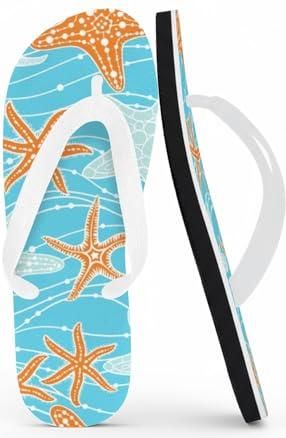 Generic Tongs &agrave; semelle plate pour femme Motif &eacute;toiles et vagues, Orange Bleu &Eacute;toiles Vagues, XX-Large