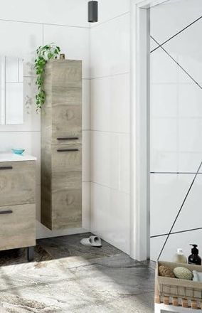 Dmora Badezimmersäule Alexandria, Säulenschrank für Badezimmer mit 2 Türen, Hängeschrank mit 2 Einlegeböden, cm 30x25h150, Eiche