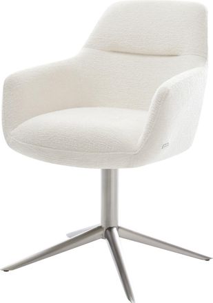 DELIFE Esszimmerstuhl Pejo-Flex Fußkreuz Edelstahl Bouclé Soft Beige 360° drehbar Wippfunktion Taschenfederkern