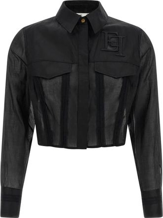 Elisabetta Franchi Semi-Transparentes Crop-Shirt - - Blouses & Shirts - Damen - Schwarzk - M