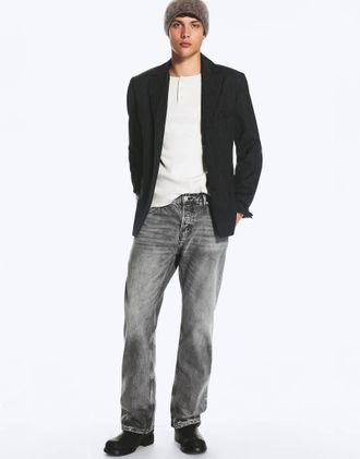 Weekday Space jean droit coupe relaxed noir d&eacute;lav&eacute;-Marron