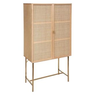 Atmosphera Atmosphera Créateur dIntérieur - Buffet Haut Rayo 2 Portes - Meuble de Rangement 6 Cases pour Chambre, Salon, Bureau - Cannage Rotin - L80xH165,3cm