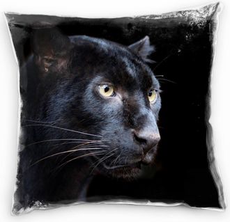 Paul Sinus Art Tiere, schwarz, Nahaufnahme Panther Deko Kissen 40x40cm f&uuml;r Couch Sofa Lounge Zierkissen - Dekoration zum Wohlf&uuml;hlen