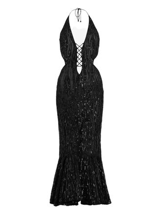Roberto Cavalli robe orn&eacute;e de sequins &agrave; lien de resserrage - Noir