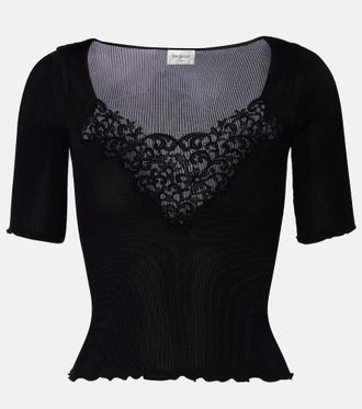 Saint Laurent Top aus Rippstrick mit Spitze