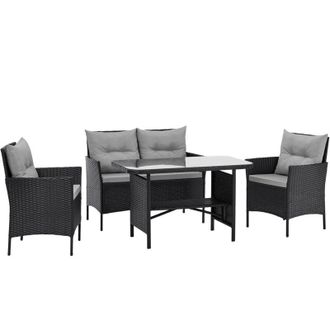 SVITA DALLAS Polyrattan Gartenm&ouml;bel Set 4-teilig 2 Sessel Sofa Tisch Inkl. Auflagen Schwarz