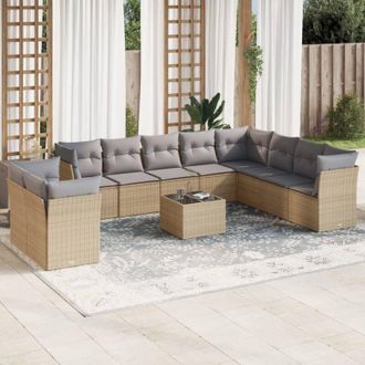 vidaXL Salon de jardin 11 pcs avec coussins beige r&eacute;sine tress&eacute;e vidaXL
