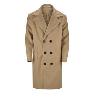 Generic Manteau Homme Hiver Long,Manteau coupe-vent Slim &agrave; double boutonnage avec poche pour hommes automne tendance avec ceinture et poches pratiques (Khaki,