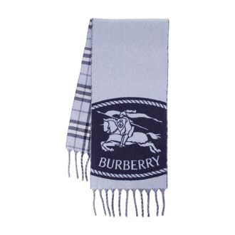 Burberry Logo-Embroidered Knight Cashmere Scarf - Blue