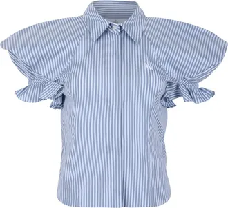 Vivienne Westwood Femme, Blouses et Chemises, Bleu, Taille: 34 FR Chemise &agrave; Manches Courtes Drap&eacute;e Ray&eacute;e