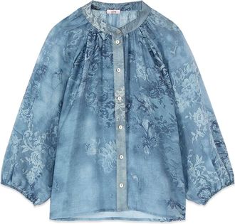 Oltre Femme, Blouses et Chemises, Bleu, Taille: 40 FR Chemise &agrave; motifs avec col mandarin