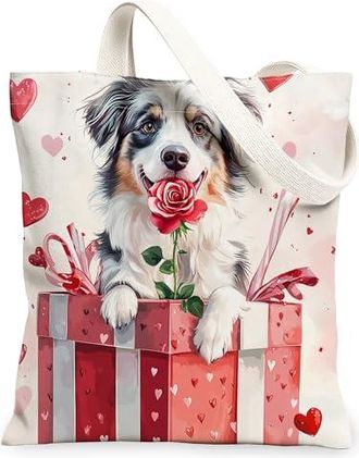 Generic Sac fourre-tout en toile motif berger australien pour faire du shopping, 33 x 38,1 cm, cadeau amusant pour la Saint-Valentin, sac d&eacute;picerie r&eacute;utilisab
