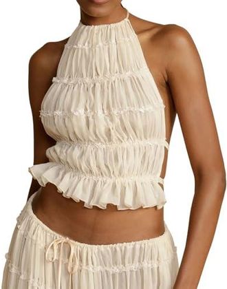 Generic Débardeur dos nu pour femme - Haut court blanc pour femme - Haut court basique coupe ample - Col rond - Haut de travail dété blanc - Chemises de plage