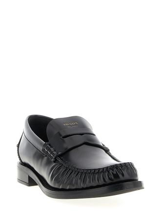 Prada Embossed Logo Calfskin Loafer - Black