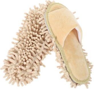 Frcolor Mopping Dérapants Chenille Beige Unisexe Pantoufles pour Nettoyage de Sol et Balayage Moyenne Confortables et Ouverts Aux Orteils