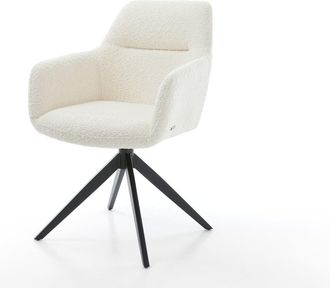 DELIFE Drehstuhl Pejo-Flex Boucl&eacute; Wei&szlig; Kreuzgestell breit Schwarz 360&deg; drehbar Wippfunktion Taschenfederkern, Esszimmerst&uuml;hle