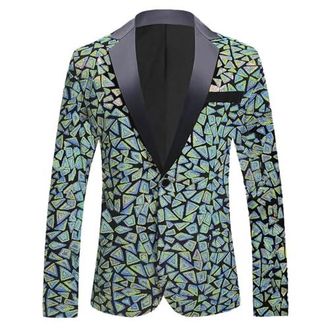 Generic Veste en velours pour homme avec motif mosa&iuml;que &agrave; paillettes - Veste de costume &agrave; paillettes avec col ch&acirc;le pour chanteur de sc&egrave;ne Showmaster - Blazer