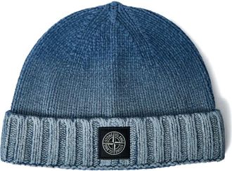 Stone Island ribbed logo-patch beanie hat - Blau